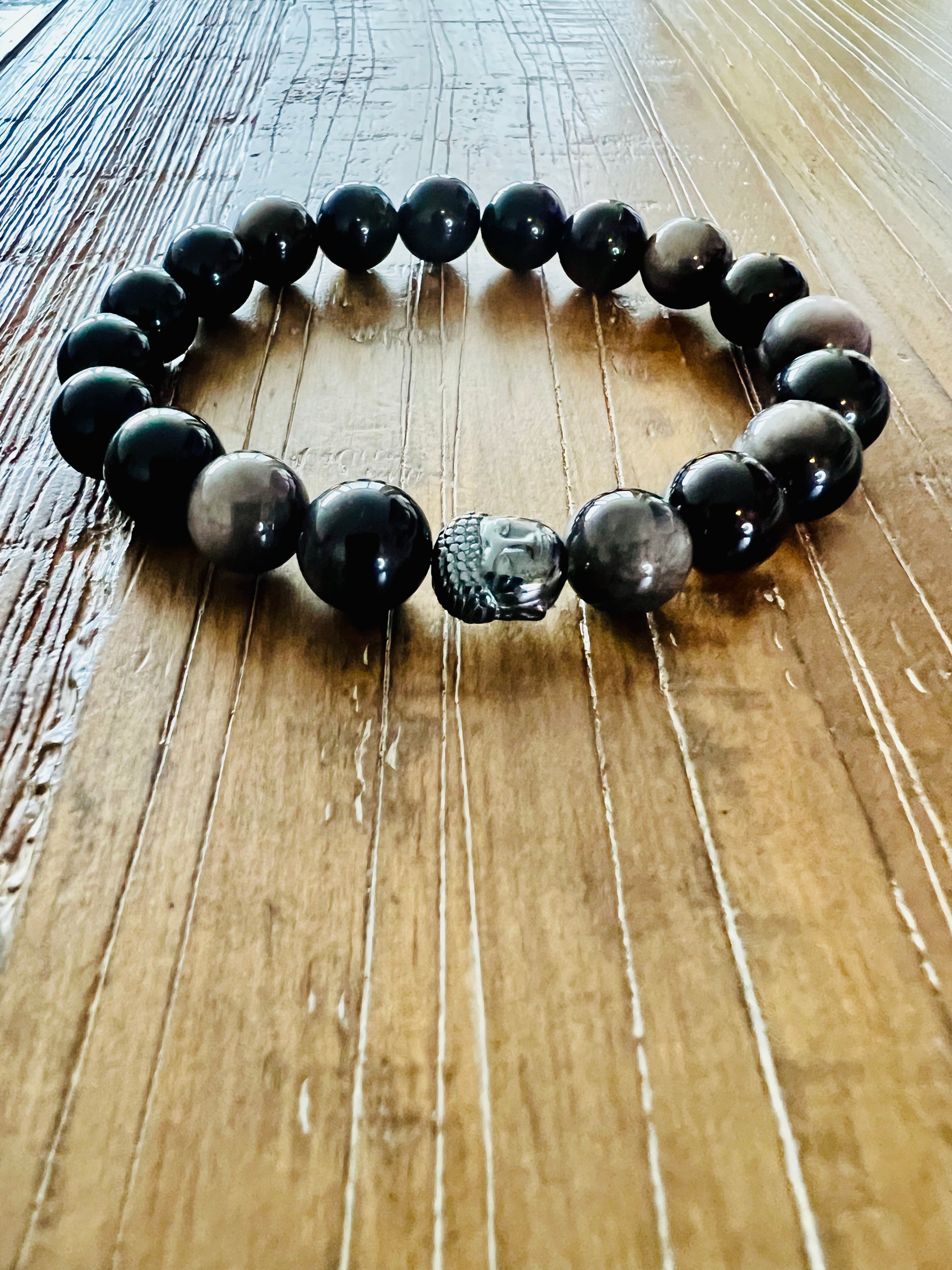 Obsidian Onyx Bracelet with Buddha Accent 10MM